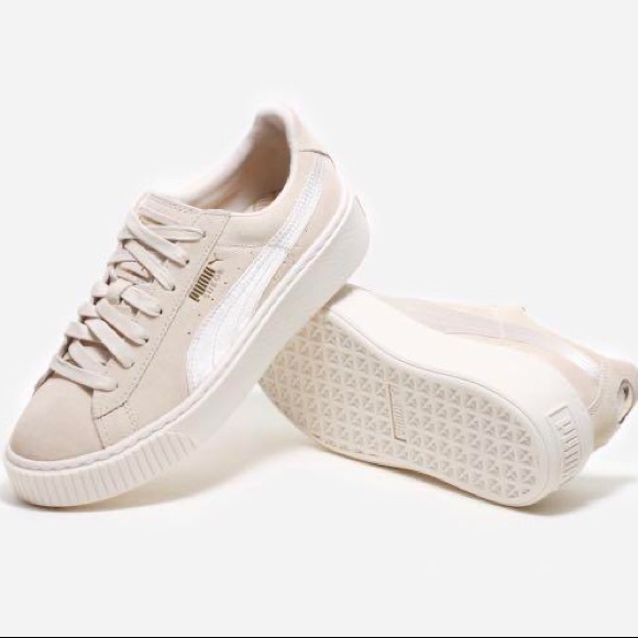 Puma | Shoes | Puma Suede Satin Cream Platform Sneaker Suede 8 | Poshmark